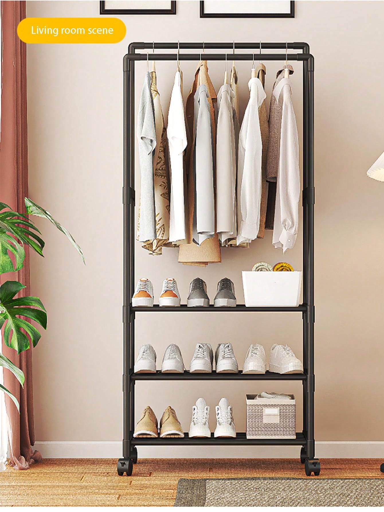 Perchero Negro Móvil De Tres Capas Con Poleas, Perchero Vertical ...