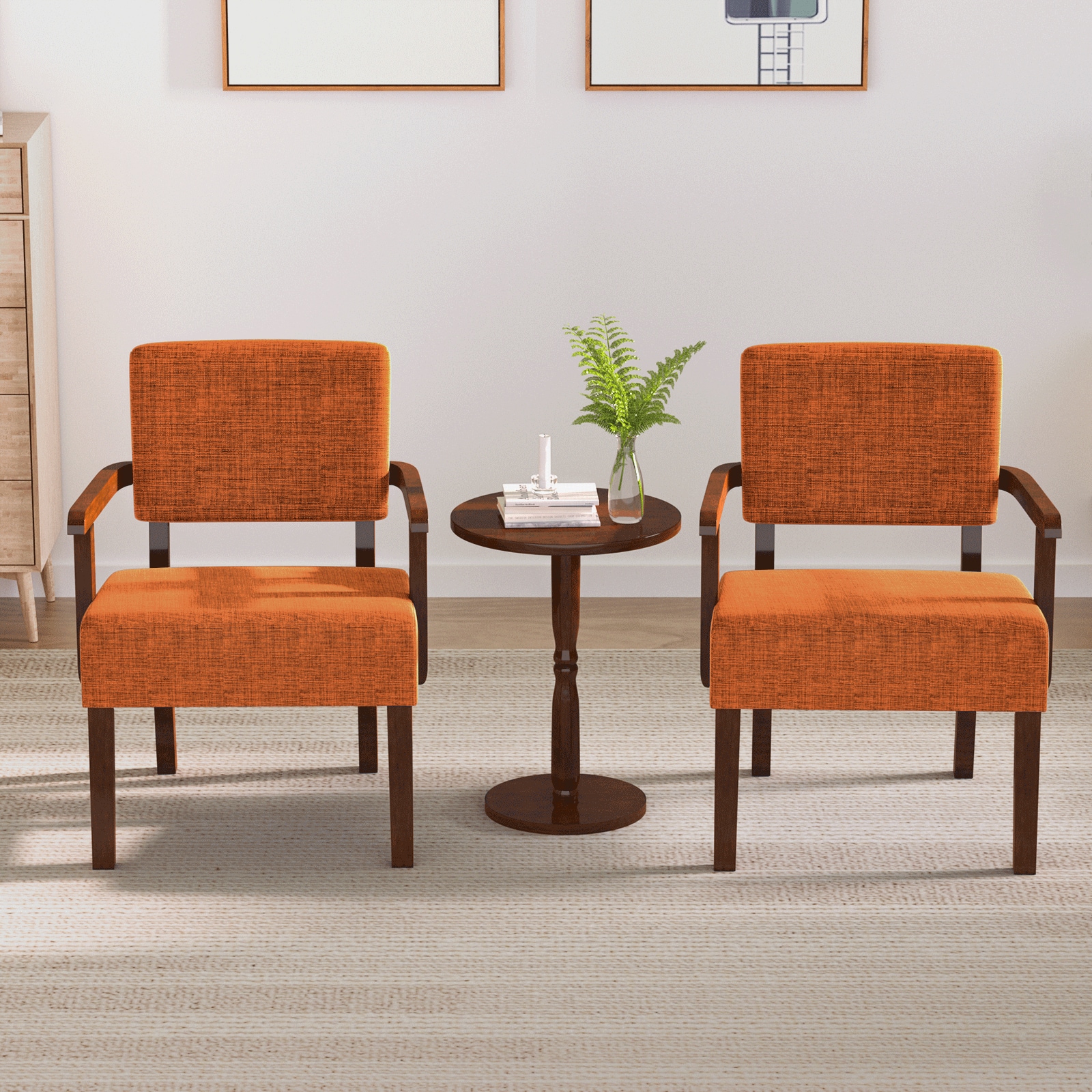 Accent Chair Set of 2 with Table, Living Room Chairs with Soft Seat and ...