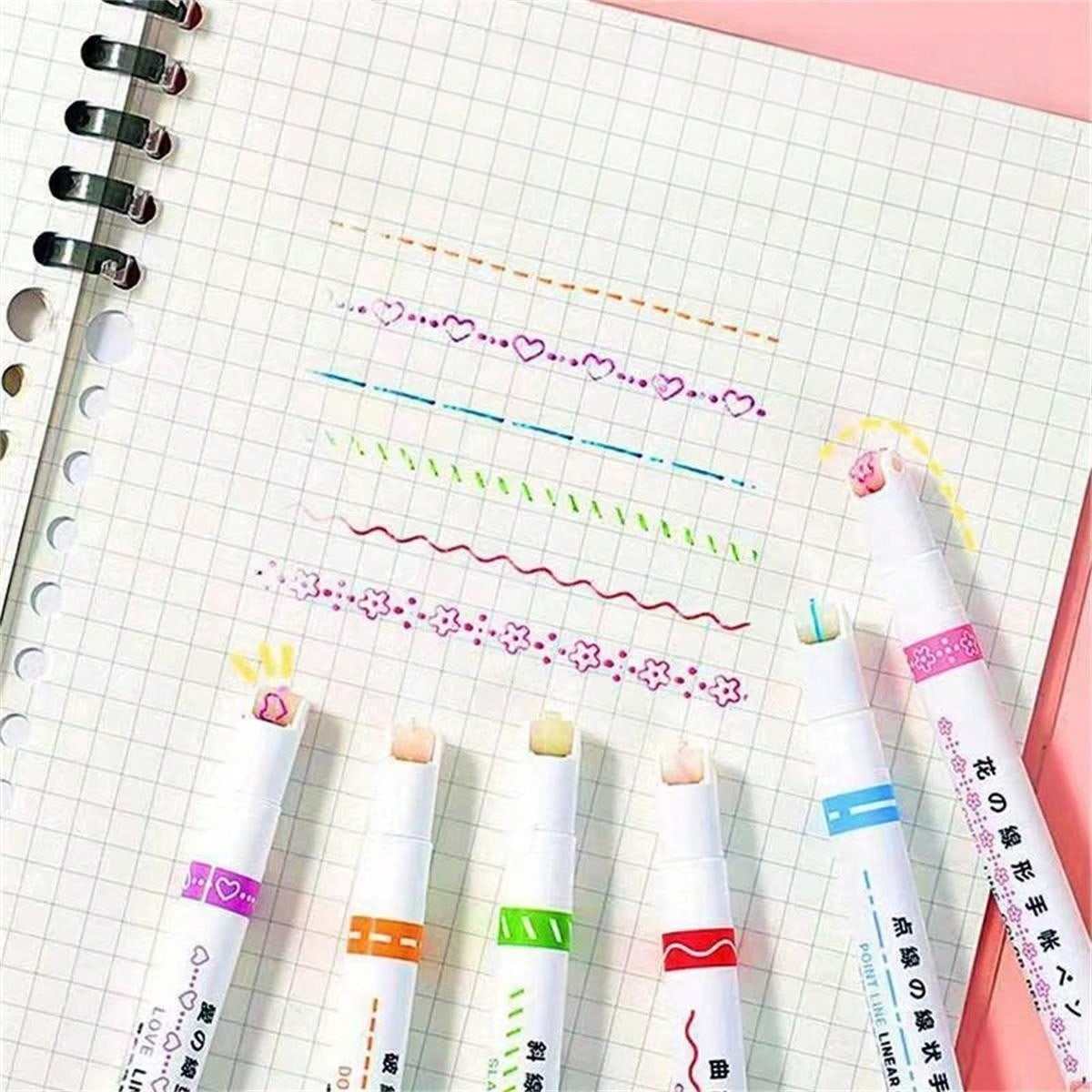 Pack Of 6 Flower-shaped Outline Pens, Wavy Curve Pens, Hand Ledger Pens ...