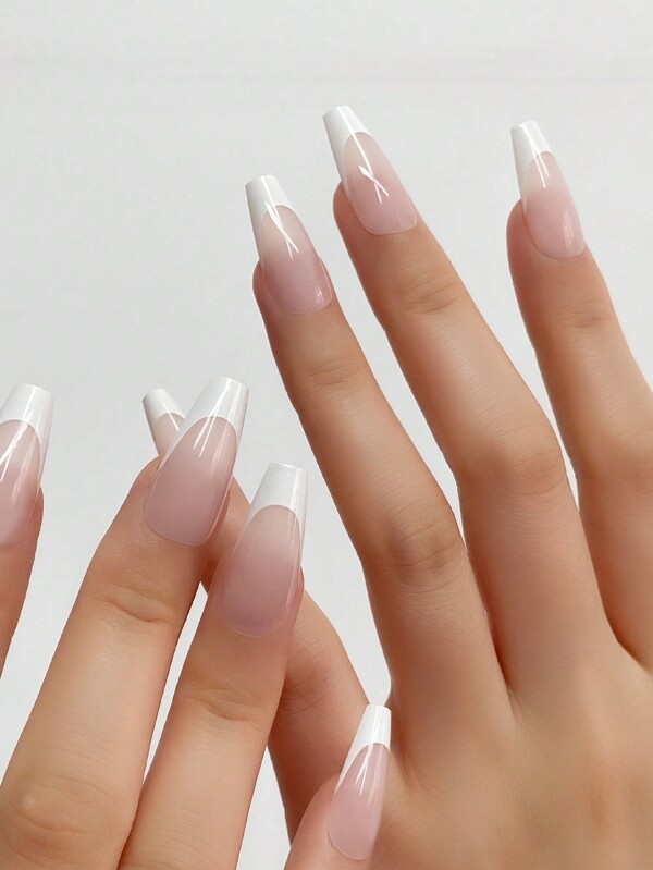 1 Pack Of 30pcs Light Pink Coffin Shape Natural False Nails With ...