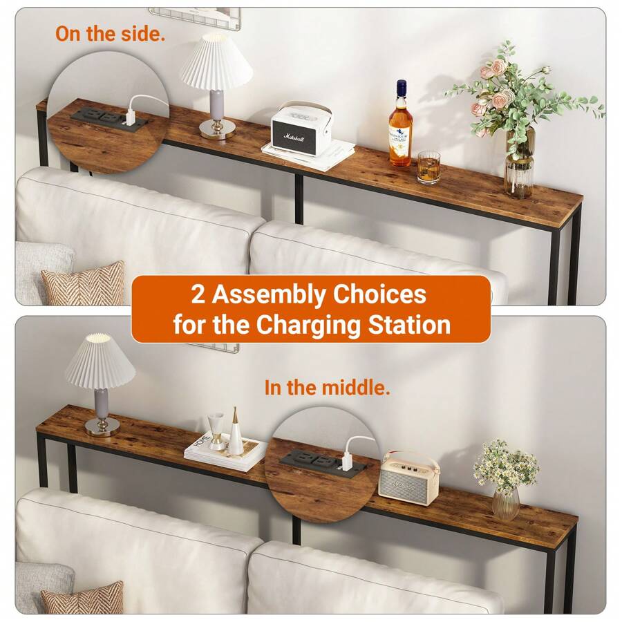 SUPERJARE 70 Inch Console Table with Power Outlets, Narrow Sofa Table ...