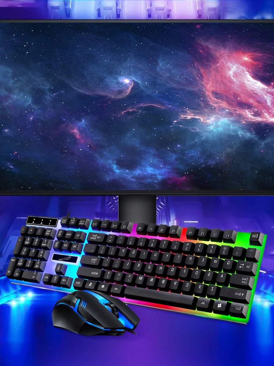 Cool Led Backlit Gaming Keyboard & Mouse Set, Mechanical Feel Wired ...