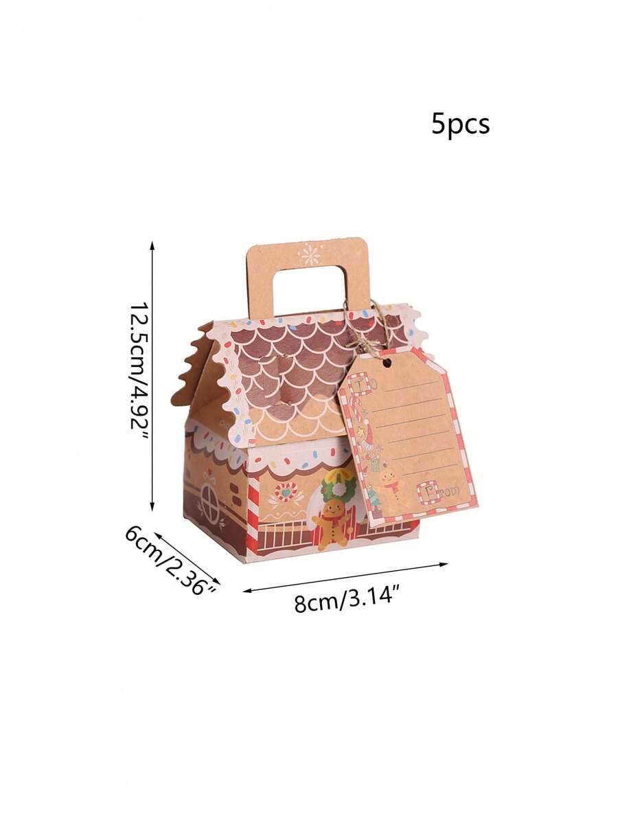 5pcs/Carton Cartoon Gingerbread Men Patterned Kraft Paper Gift Boxes ...