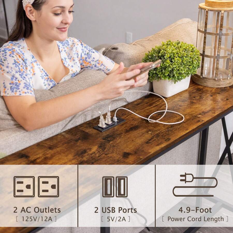SUPERJARE 70 Inch Console Table with Outlet, Extra Long Sofa Table ...