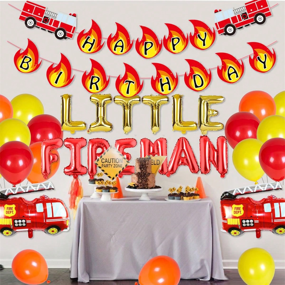 28PCS Fire Truck Theme Birthday Decorations Kit with Little Fireman ...