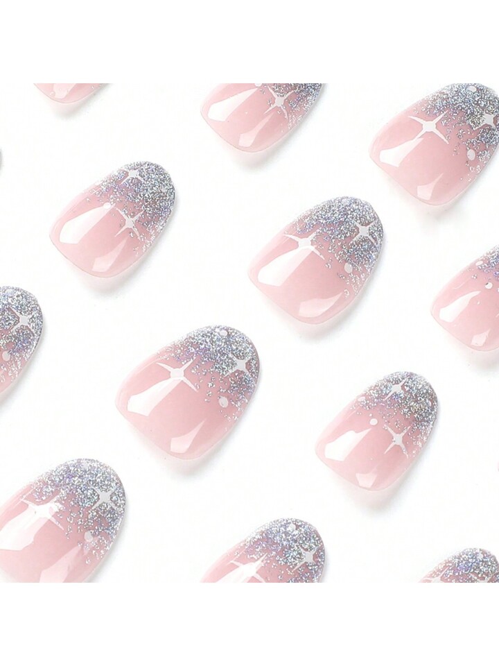 White Glitter Gradient Nails