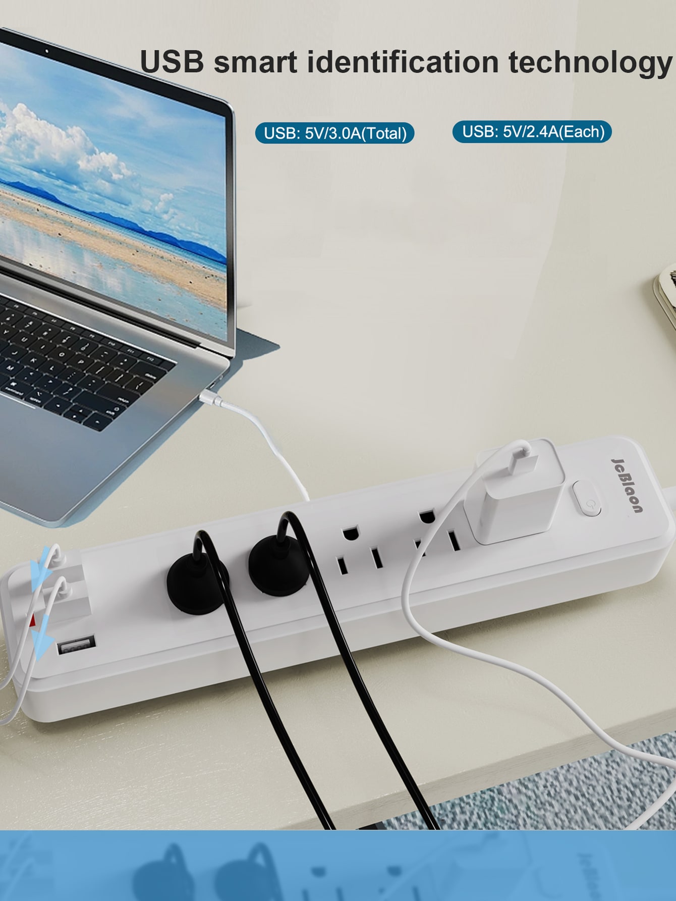 Surge Protector Power Strip 6 Feet, Flat Plug Extension Cord With 3 USB ...