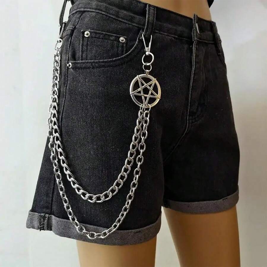 Street 1pc Punk Style Pant Chain With Pentagram Shaped Keychain: Gothic ...