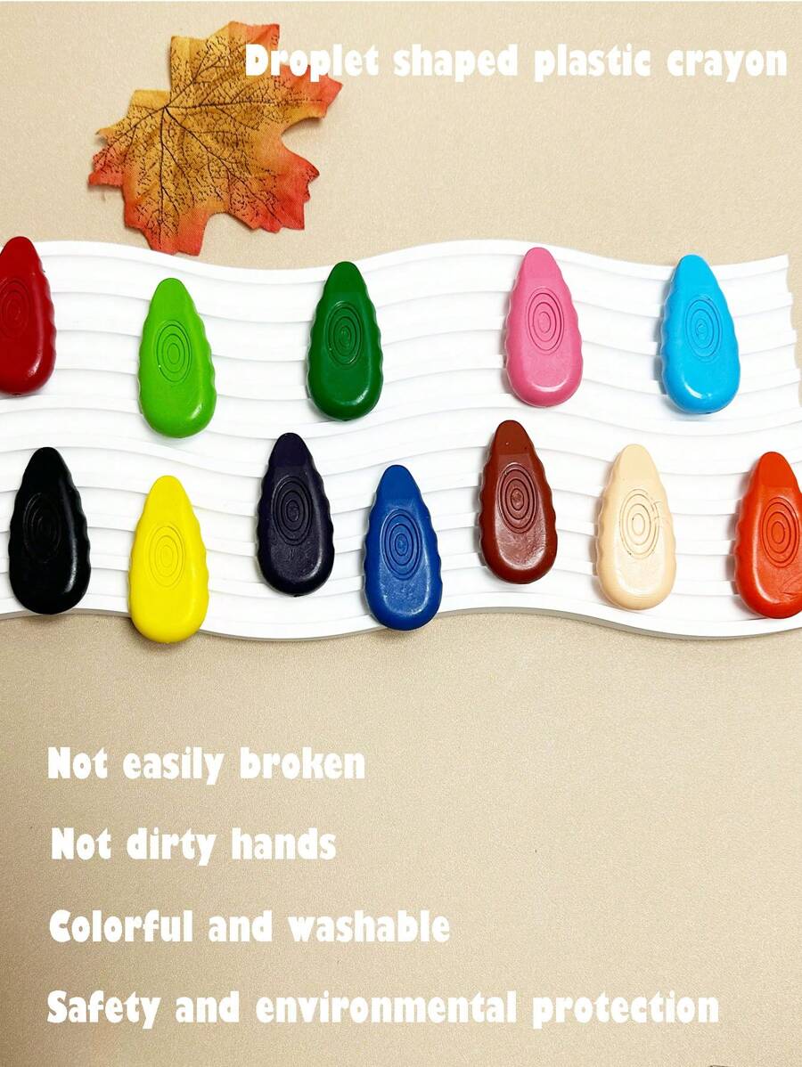 12 Colors Water Drop Shape Plastic Crayons In Bucket Packaging, Not ...