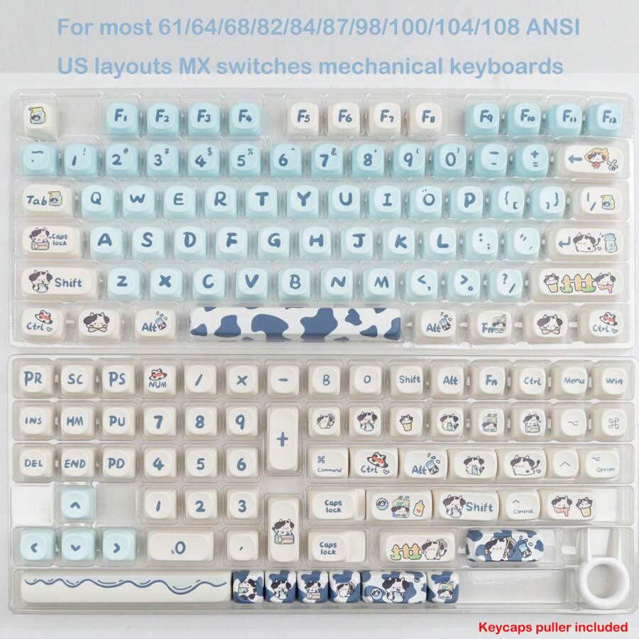 140 Keys Cute Cow Milk PBT Keycaps Set MOA Profile Height Round Shape ...