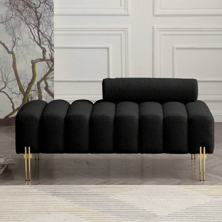 Channel Bench for Bedroom End of Bed, 53" Upholstered Sherpa Fabric ...