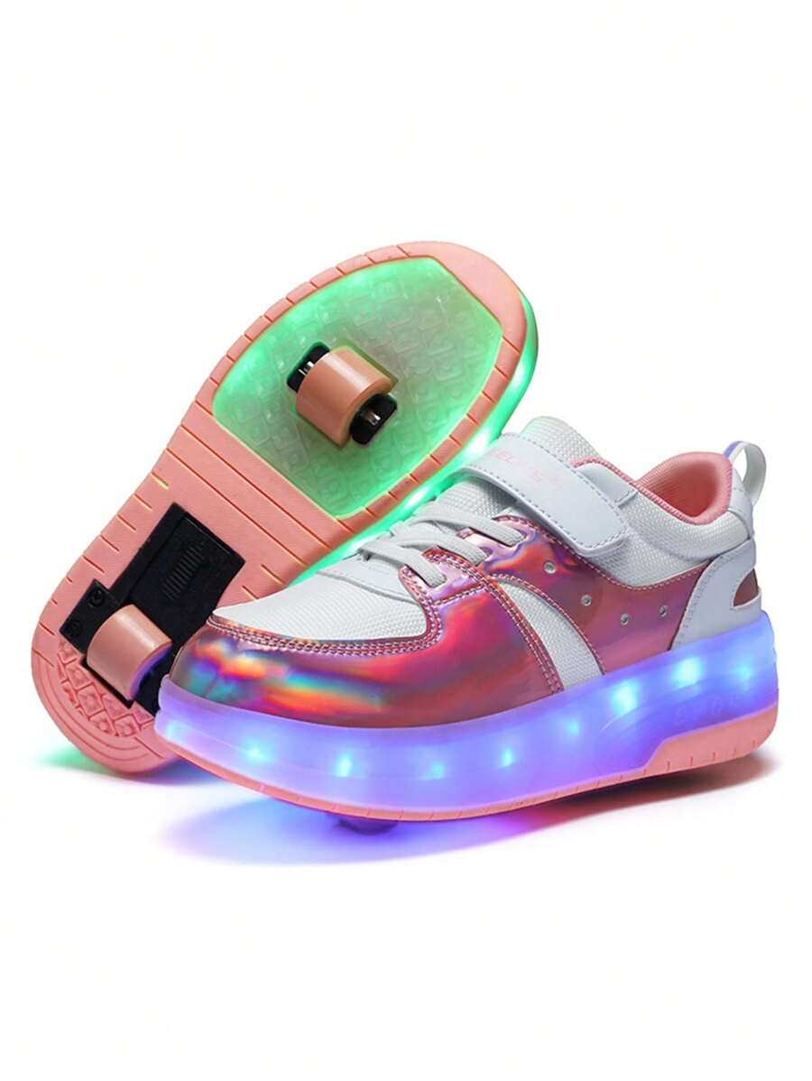 Rechargeable Double Wheel Children's Light Up Shoes, Led Sneakers With ...