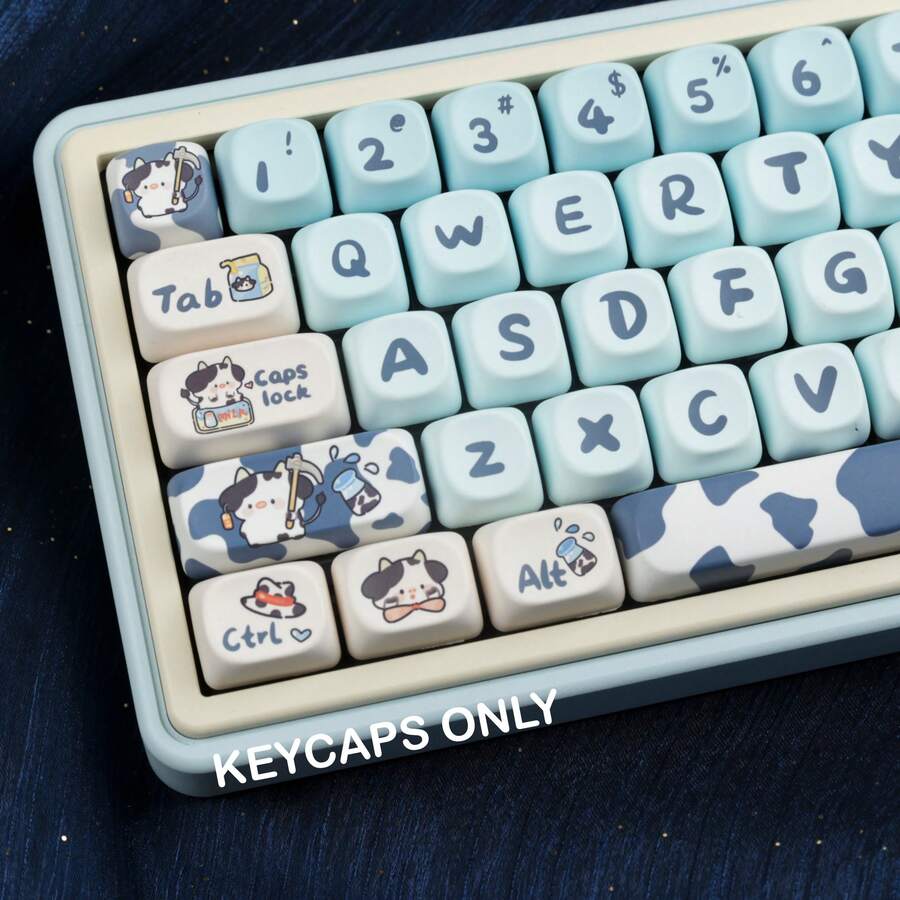 140 Keys Cute Cow Milk PBT Keycaps Set MOA Profile Height Round Shape ...