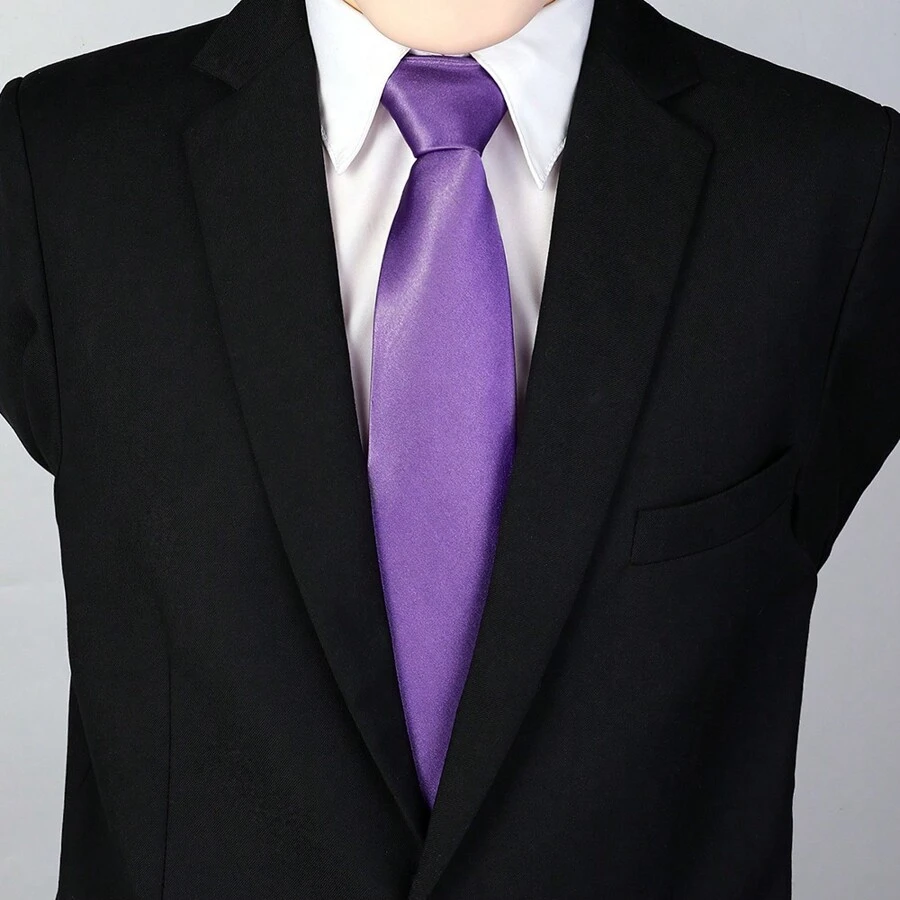 1pc Men's Solid Color Polyester Satin Wide Necktie For Daily Business ...