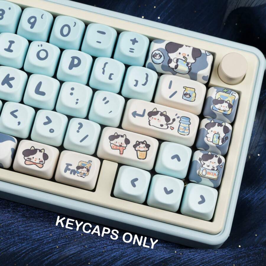 140 Keys Cute Cow Milk PBT Keycaps Set MOA Profile Height Round Shape ...