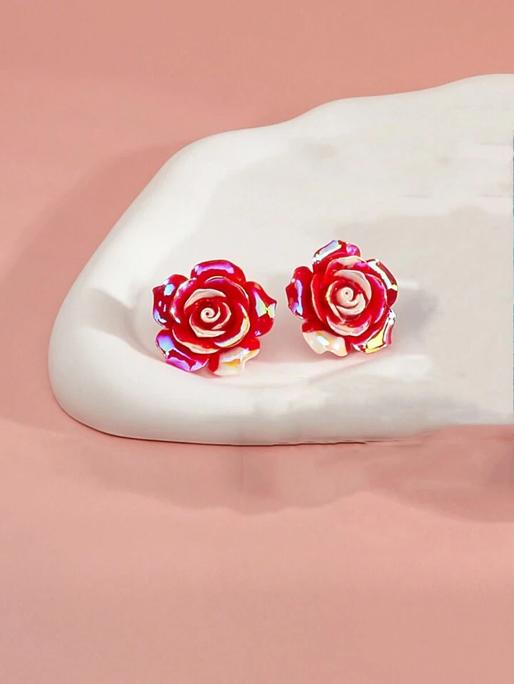Red Rose Stud Earrings