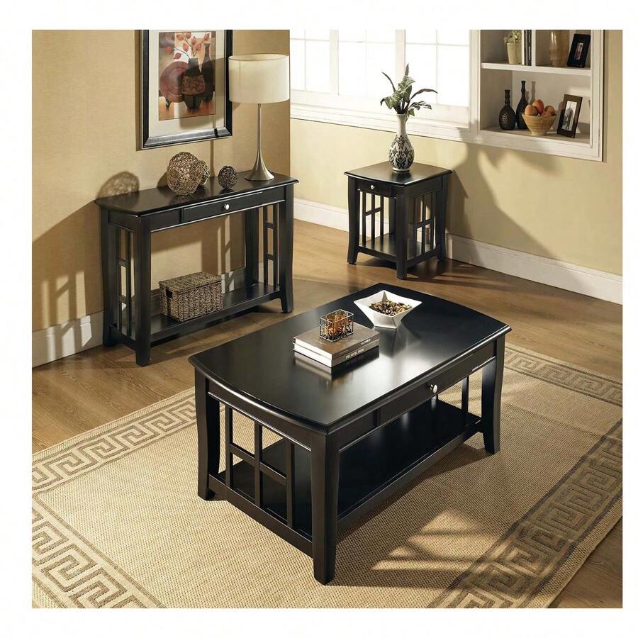 Cocktail table, tail table, and sofa table with ebony veneer and ...