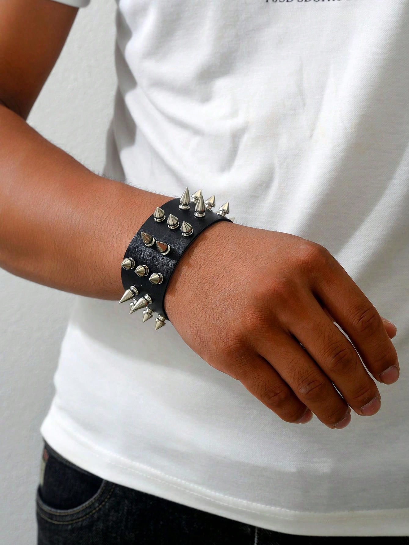 1 Pieza Brazalete Ancho Punk Y Remaches Ajustable Para Hombres Con ...