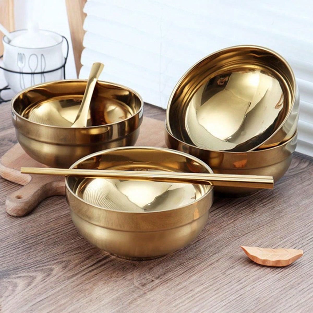 3 set Golden Bowl golden chopsticks golden spoon set stainless steel ...