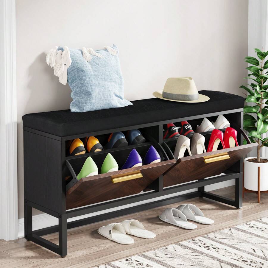 Tribesigns Shoe Storage Bench With Seat Cushion, Entryway Shoe Bench ...