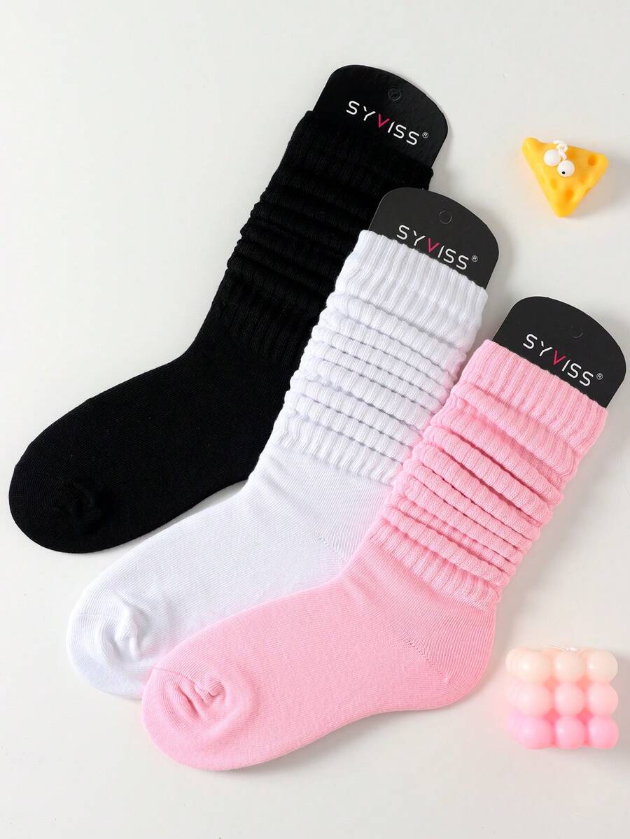 3pairs Solid Crew Socks | SHEIN USA