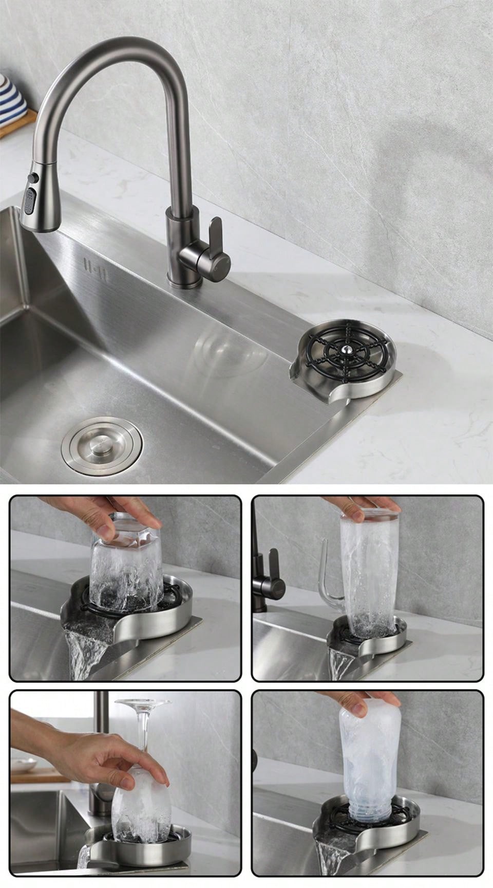 A Set Of G1/2 High Pressure Kitchen Sink Automatic Glass Rinser Glass ...