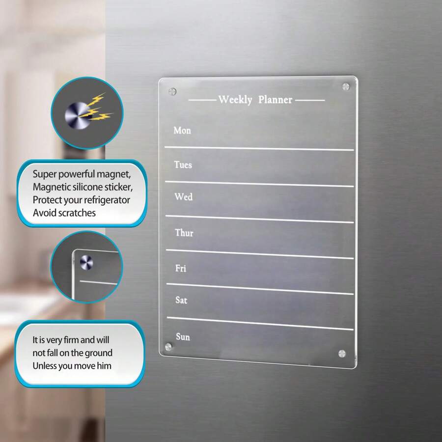 Magnetic Weekly Meal Planner Board - Acrylic Dry Erase Board For Fridge ...