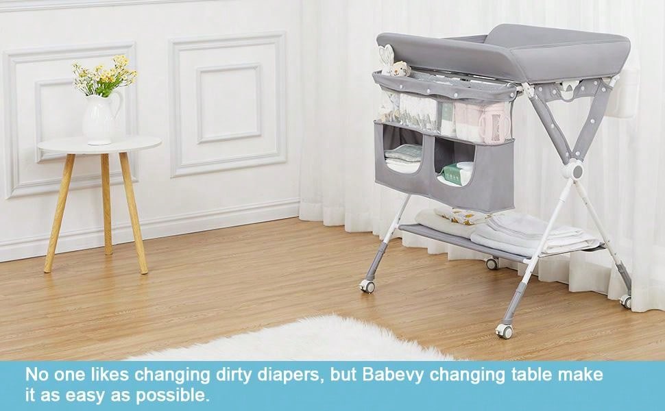 Portable Baby Changing Table, Foldable Diaper Change Table with Wheels ...