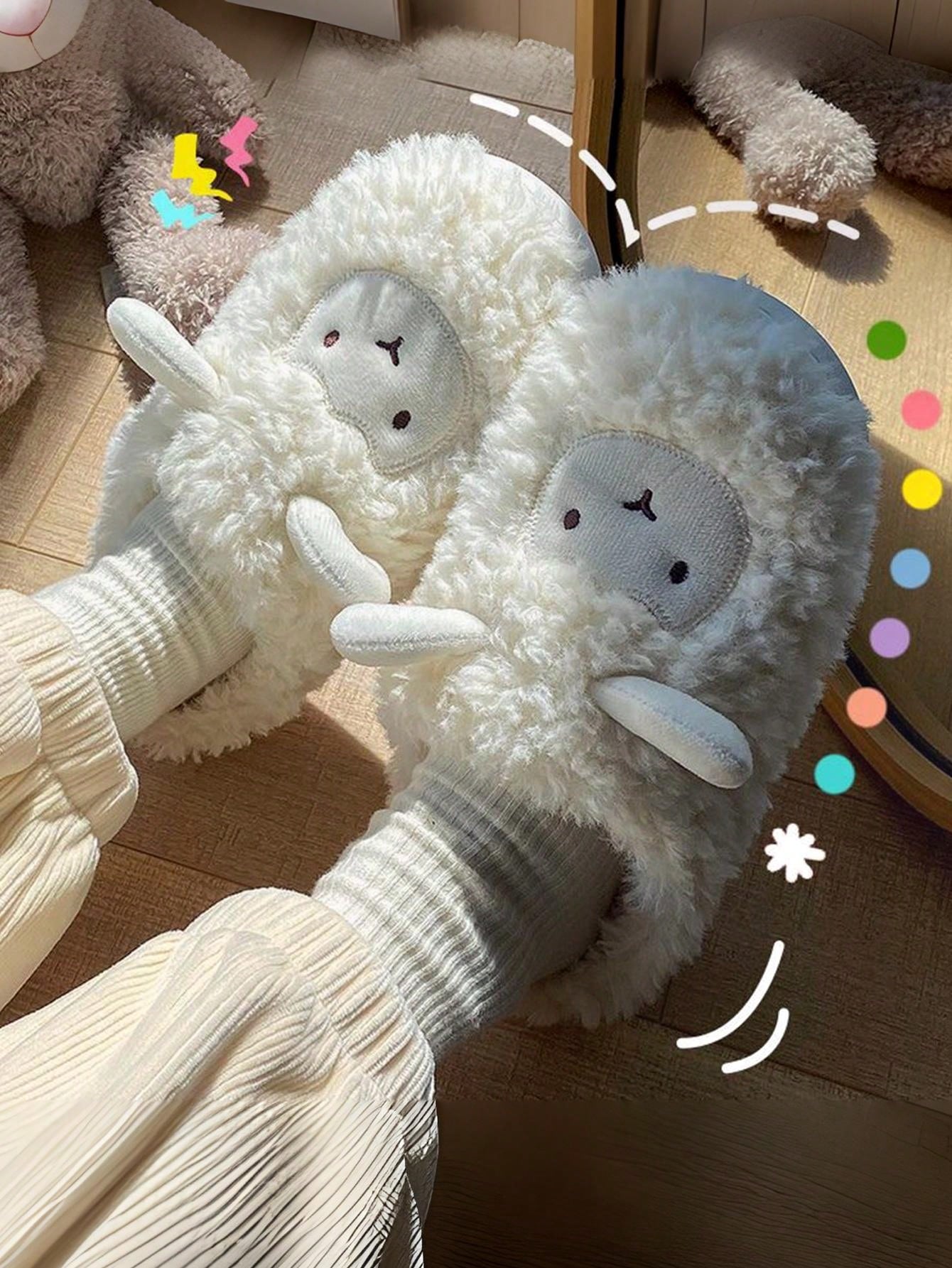 Women'S Cute Sheep Slippers, Autumn Winter Home Anti-Skid Plush Warm ...
