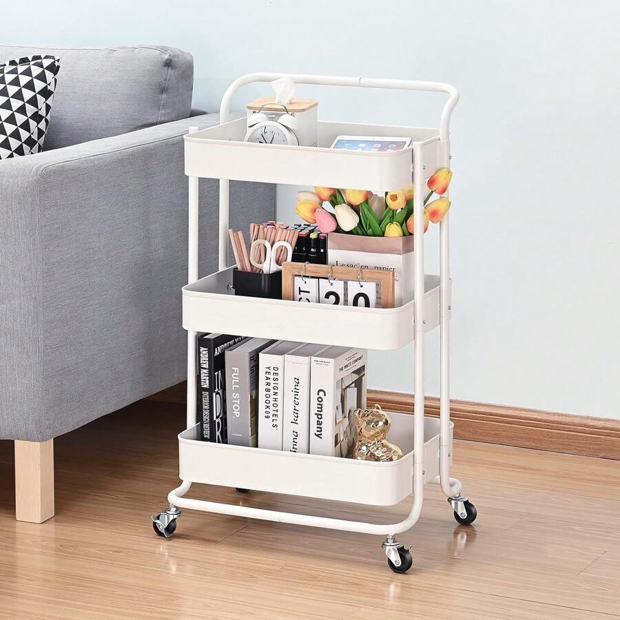 Storage Cart 3-Tier Storage Cart Multipurpose Trolley Organizer Cart ...