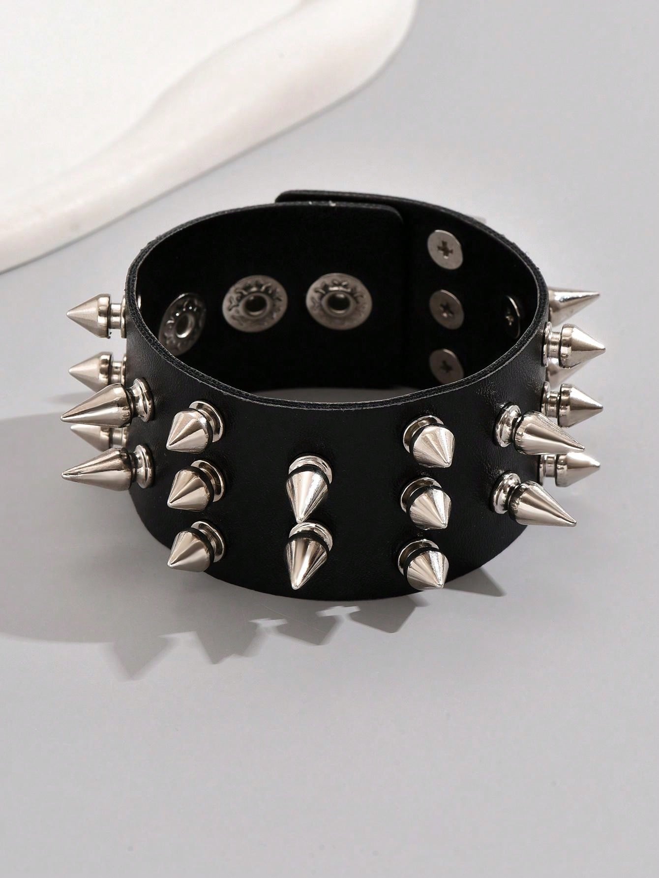1 Pieza Brazalete Ancho Punk Y Remaches Ajustable Para Hombres Con ...