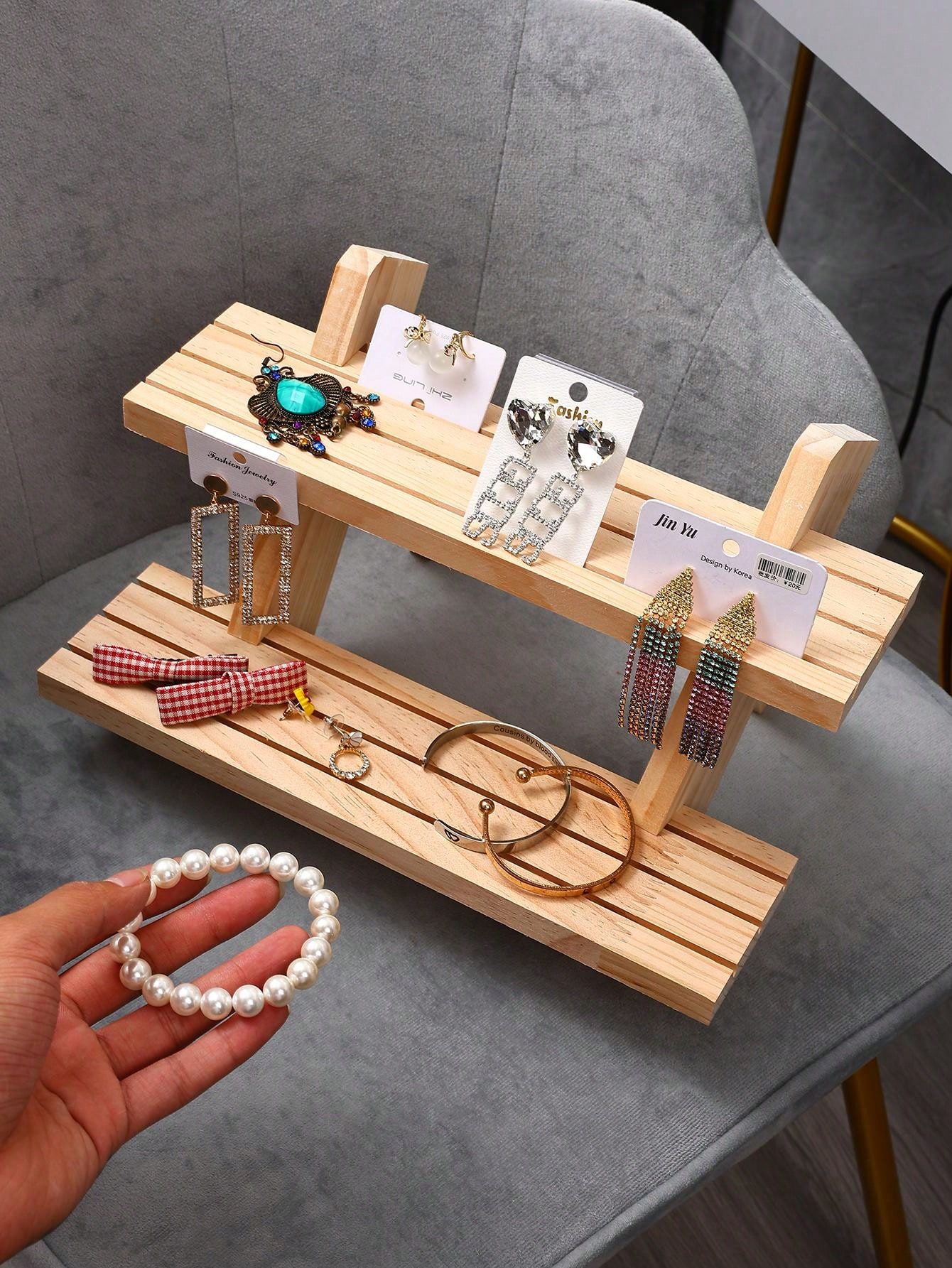 1pc Diy Solid Wood Multilayered Ladder Display Stand For Desktop ...