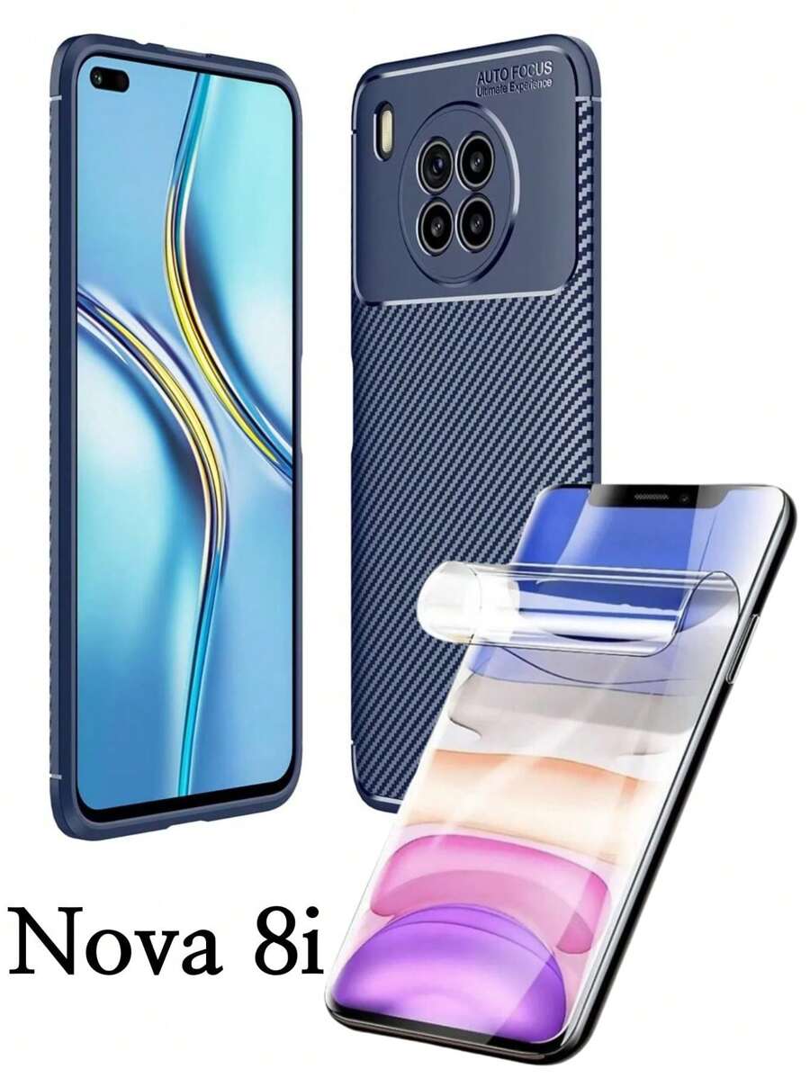 Lightweight Anti-Shock Case Cover For Huawei Nova 8i Rugged Carbon Plus Mica Hydrogel | SHEIN ...