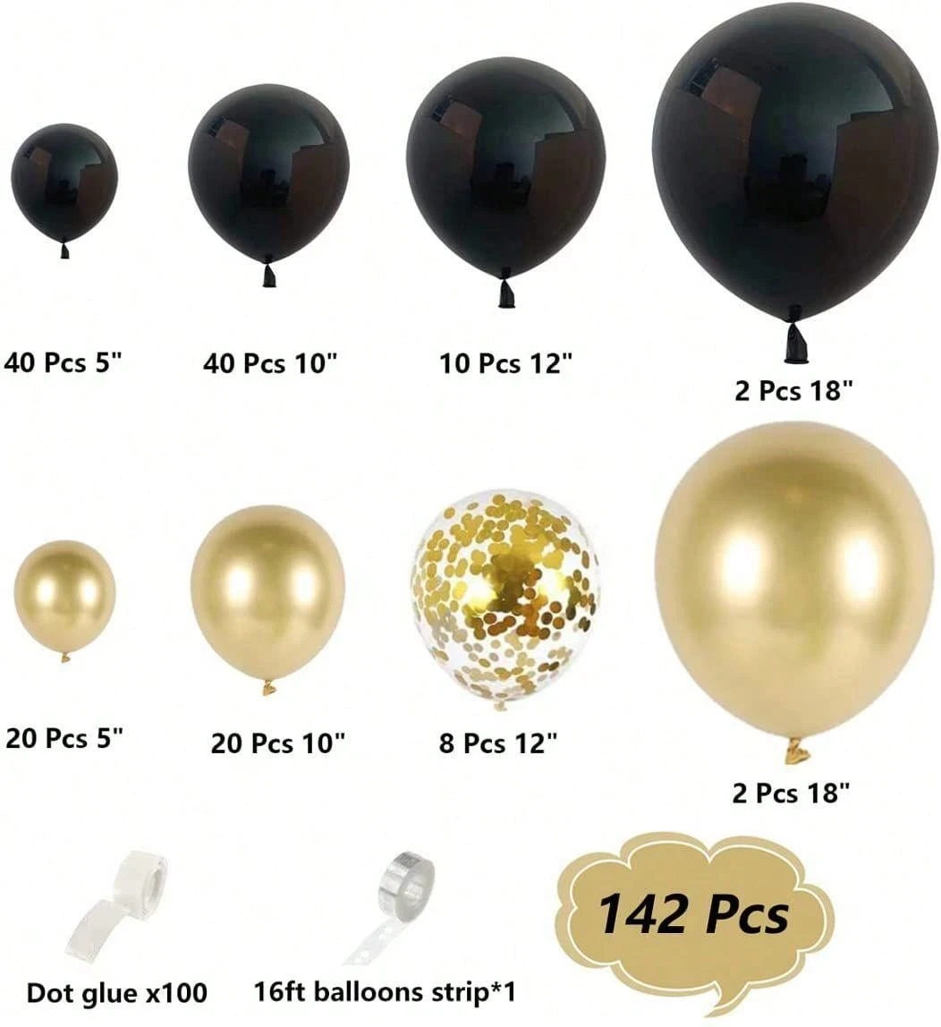 142 pezzi nero e dorato in lattice palloncini Kit in 18 pollici , 12 ...
