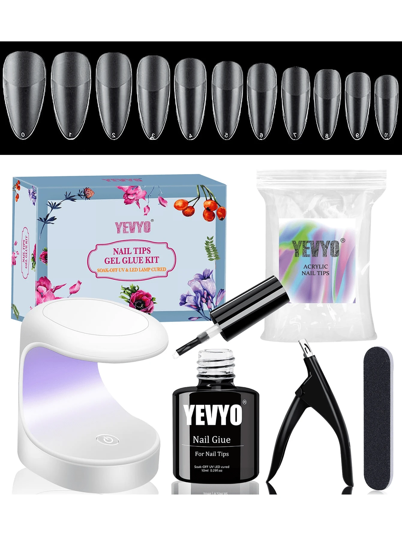 YEVYO 500 PCS Matte Almond Press on Nails Tips Kit with Nail Glue Gel ...