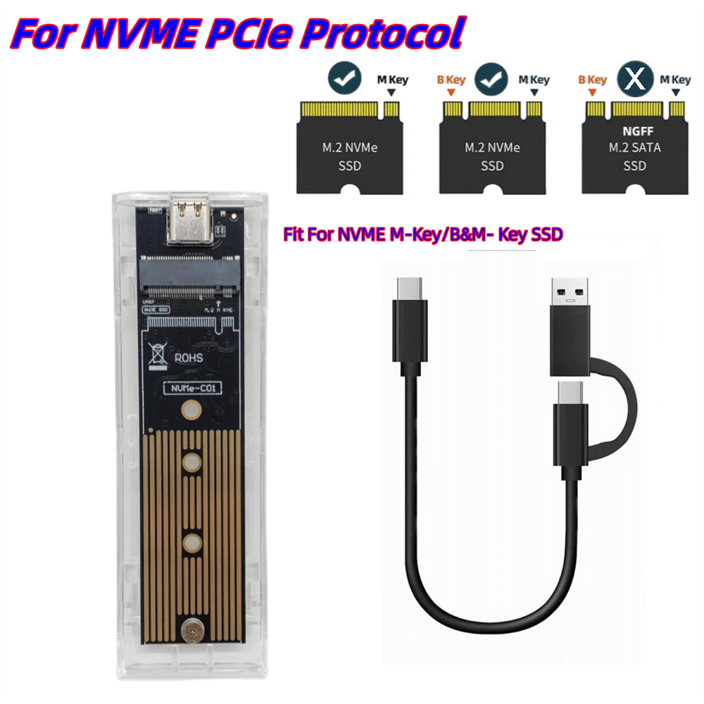 Single Protocol A+c-c Line M.2 Nvme Single Protocol Ssd Case Clear Usb ...