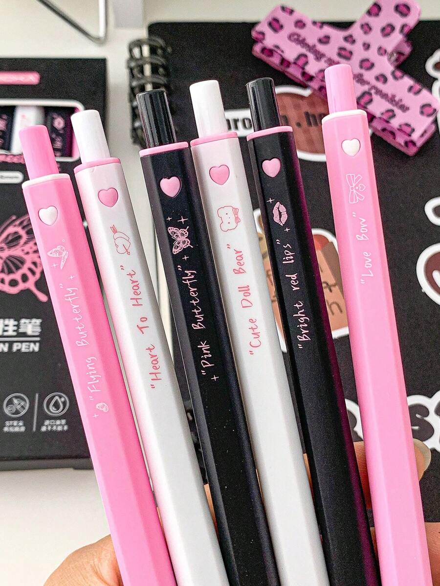 MOKA 1box/set (6pcs) Neutral Pens With Butterfly Pattern, Black Ink, 0 ...