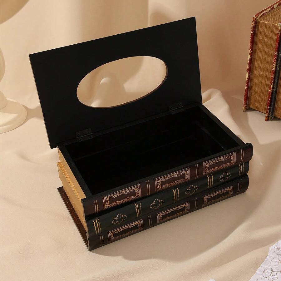 A Wooden Hand-Painted Tri-Shaped Book Style Tissue Box With Classical ...
