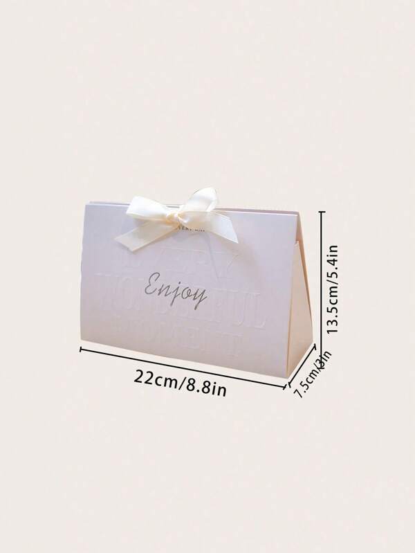 1pc 8.8*5.4inch Paper Gift Wrapping Box With Ribbon, "Enjoy" Print Gift ...