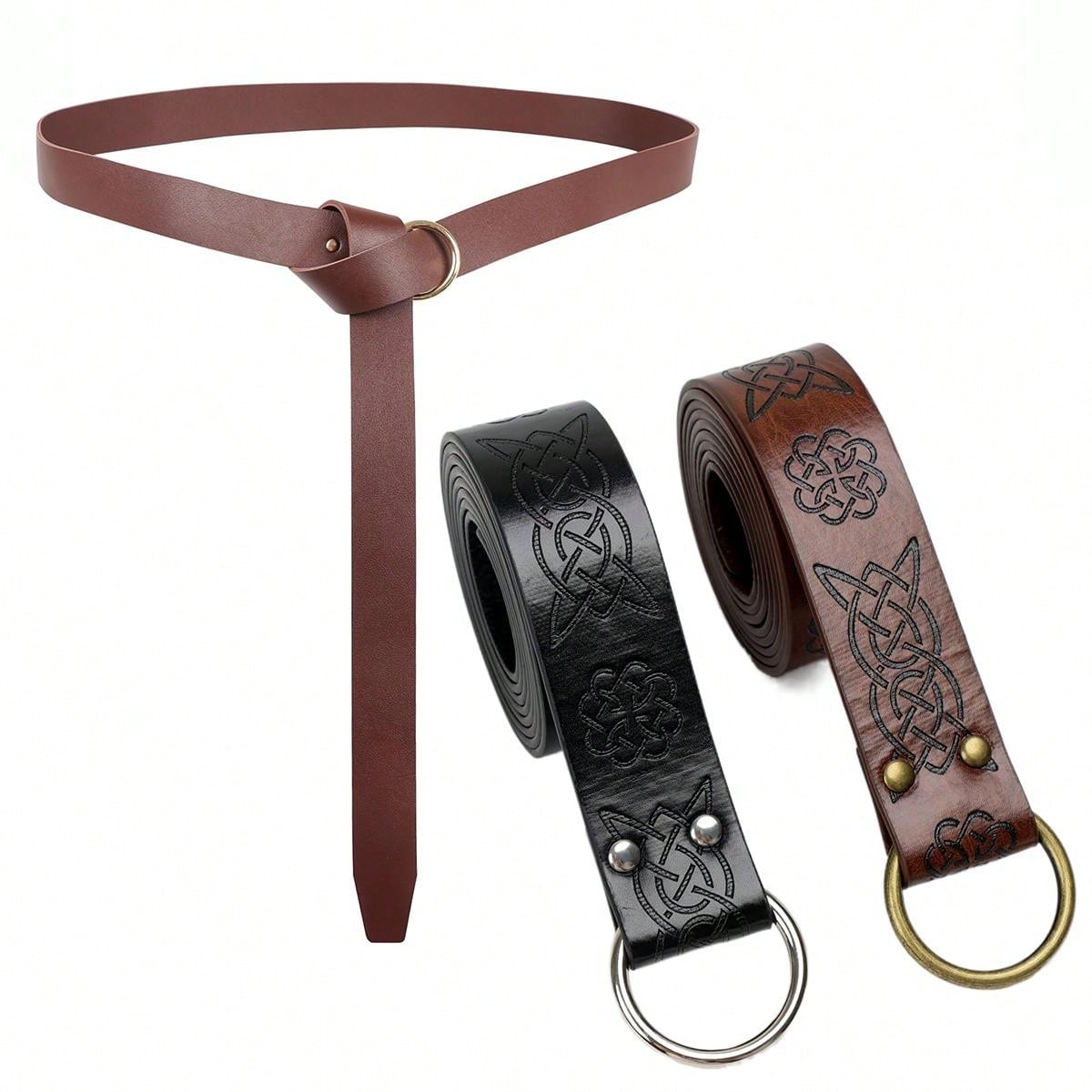 Medieval Knight Style Embossed Retro Belt Set - 3pcs For Cosplay ...