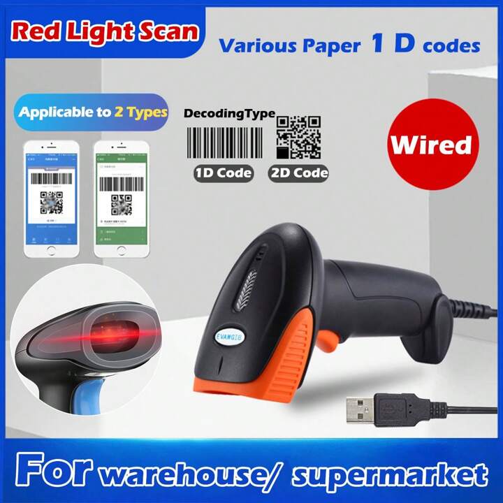 Qr Code Scanner Wired Barcode Scanner For Supermarket Cashier, Express ...
