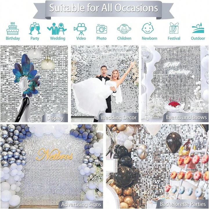 24 Panels Silver Shimmer Backdrop Disco Backdrop Wedding Silver Shimmer ...