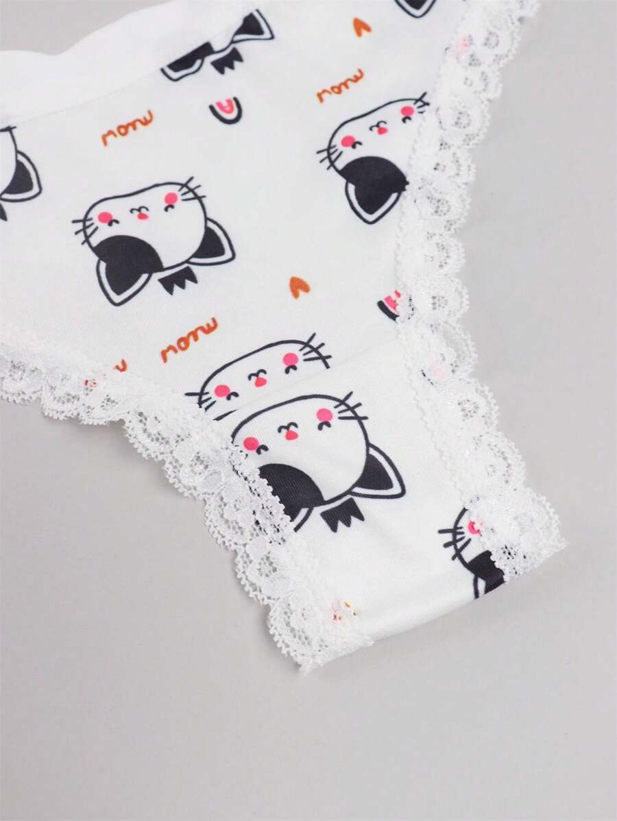 Morvia Women Sexy Cute Lace Trims Cats Pattern Thong Underwear | SHEIN USA