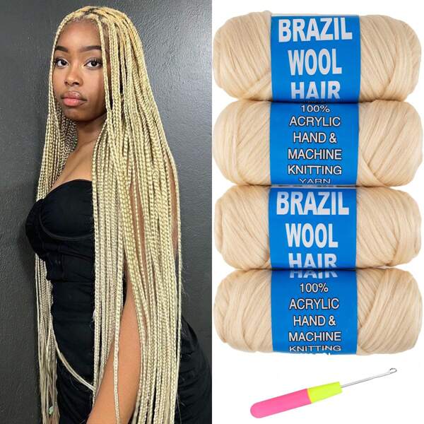 4Pcs Natural Beige Brazilian Wool Hair locs for Braids Acrylic Hand ...
