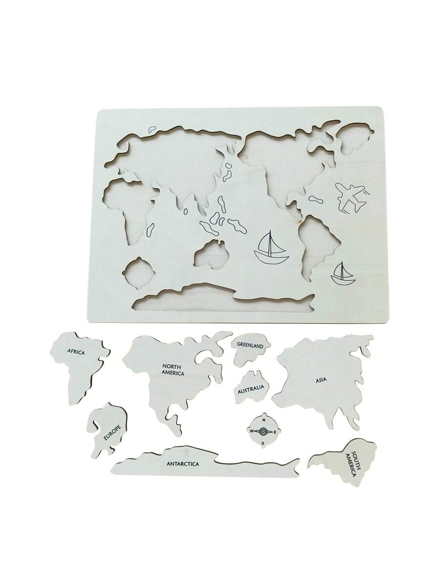 New World Map Montessori Education Toy Natural Wooden World Map Puzzle ...
