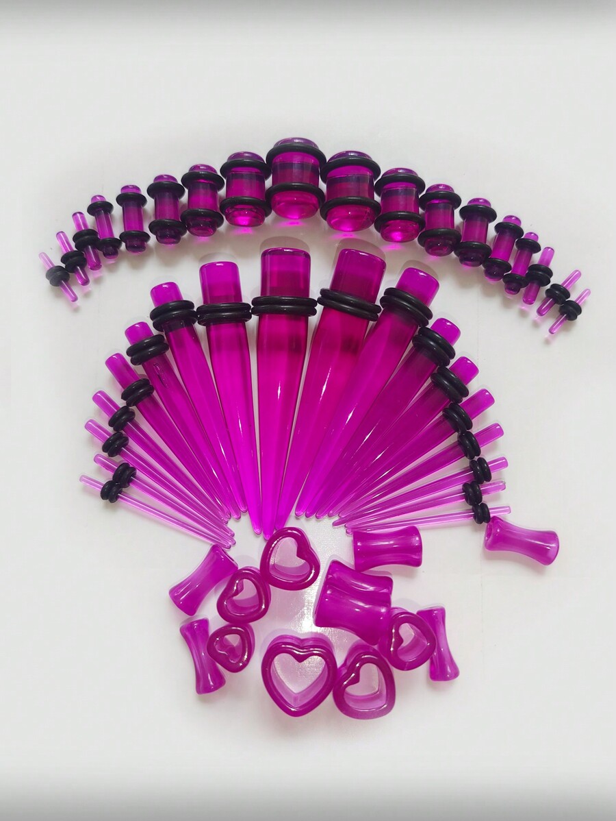 48pcs Transparent Purple Heart-shaped Ear Gauges Set With Acrylic ...