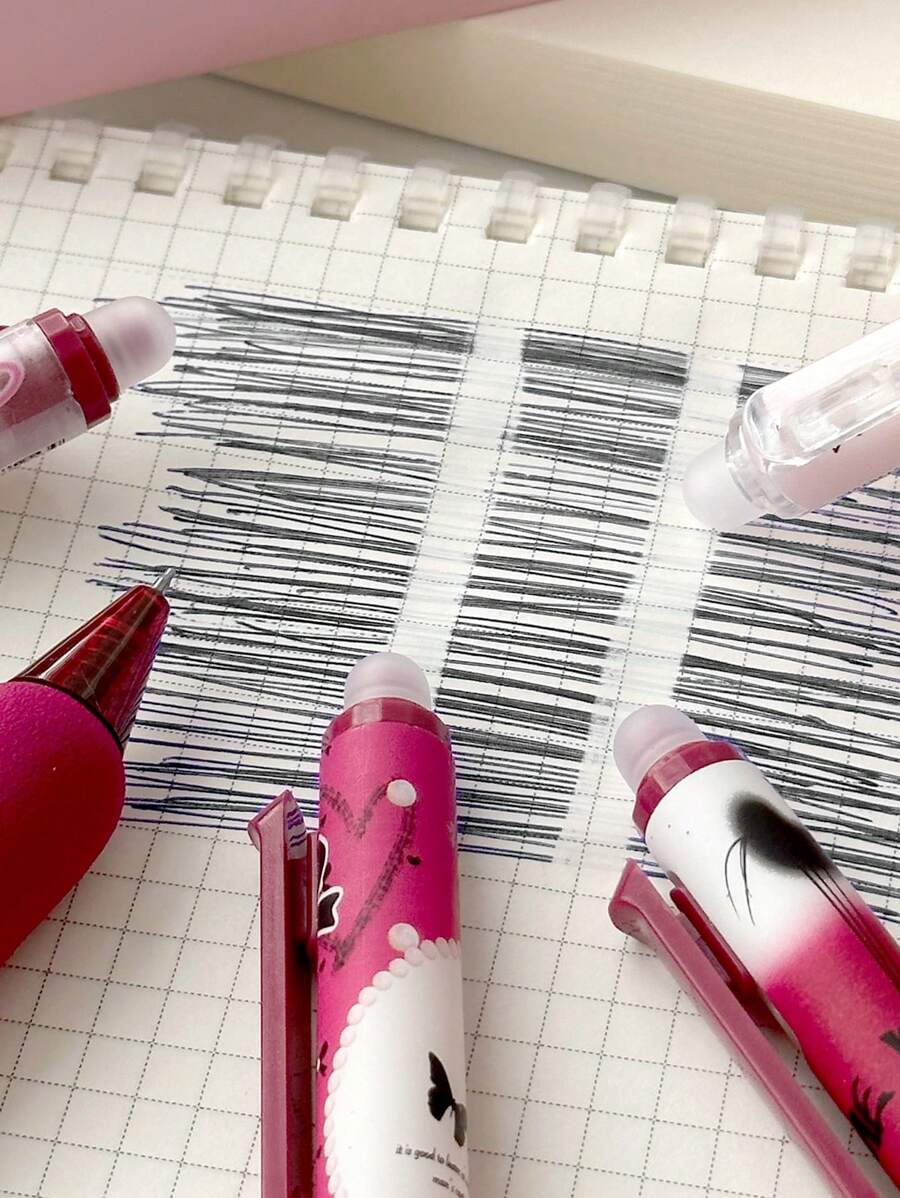 1 Box Of 3pcs Cute Pink Butterfly Neutral Pens, 0.5mm Erasable Black ...