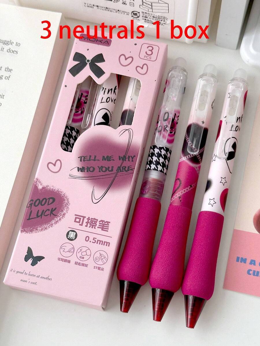 MOKA 3 Gel Pens Cute Butterfly Pink Writing Pen Erasable Black 0.5mm ...