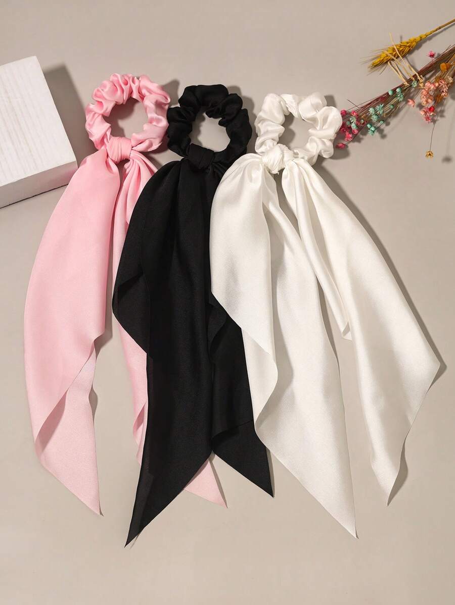 3pcs/Set Solid Color Stylish Versatile Hair Scrunchies With Streamers ...