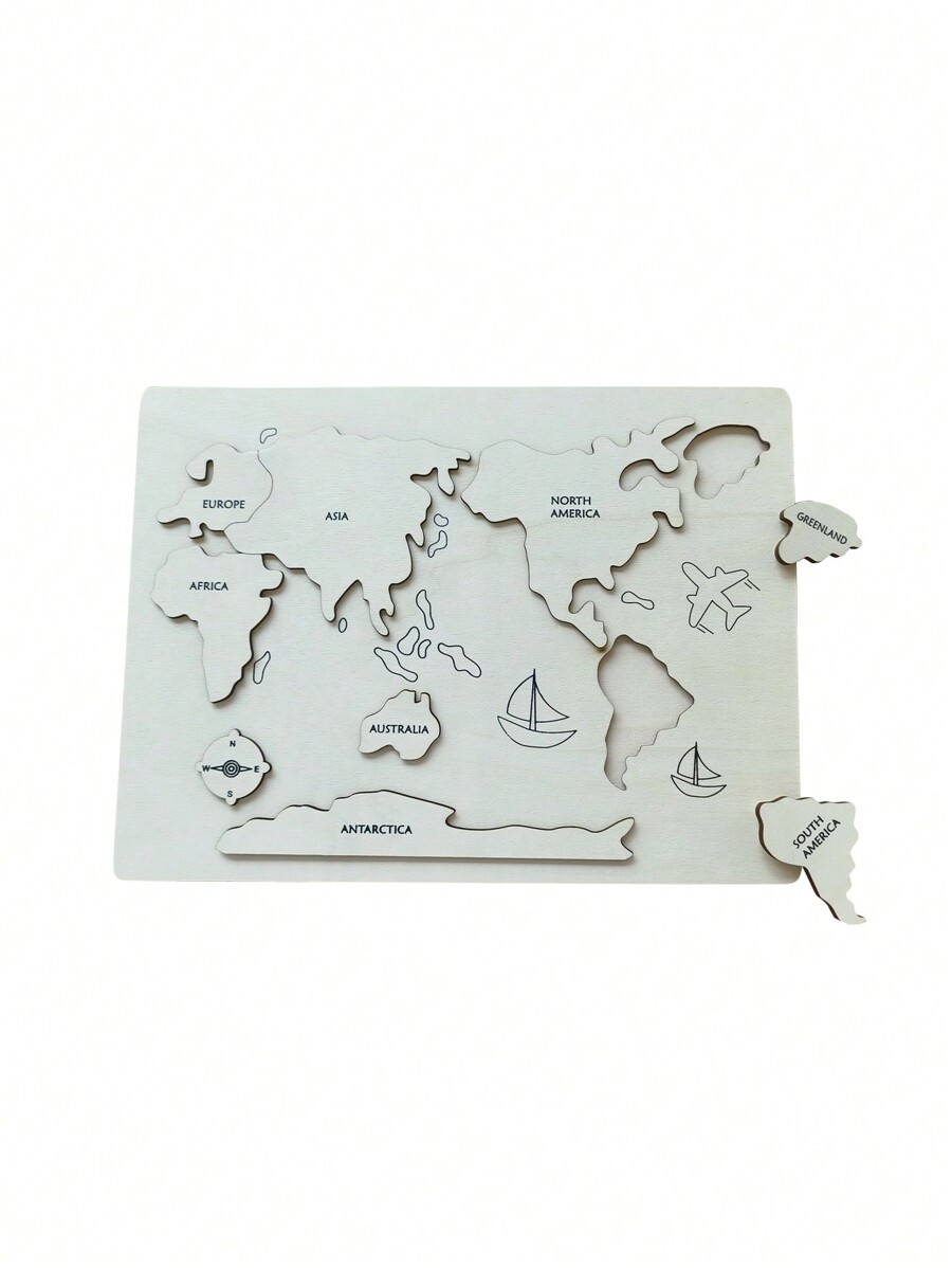 New World Map Montessori Education Toy Natural Wooden World Map Puzzle ...